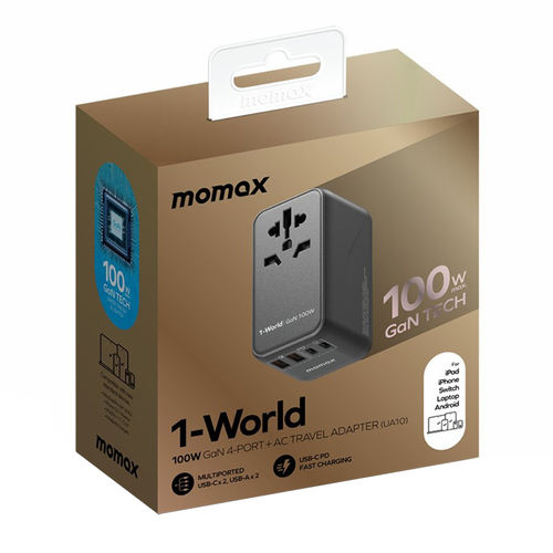 Momax 1-World 100W GaN 4-Port USB Type-C Charger Travel Adapter