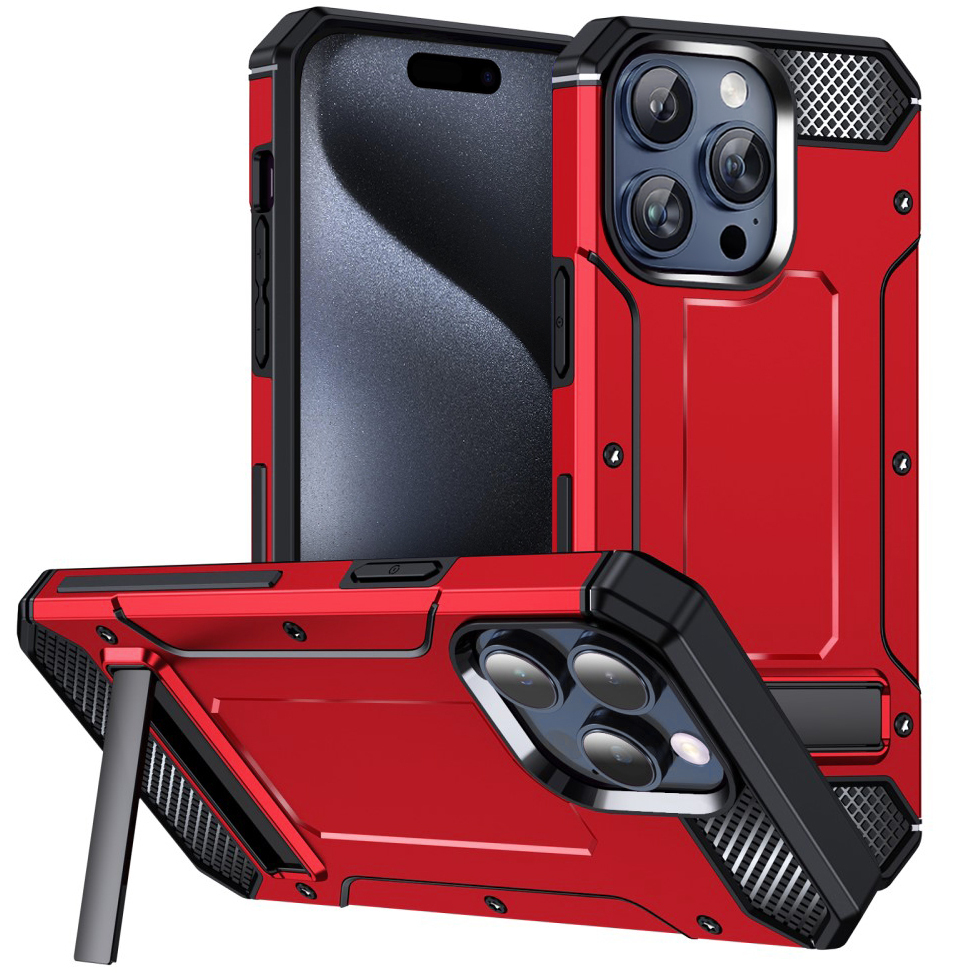 Military Defender Shockproof Case for Apple iPhone 15 Pro (Red)