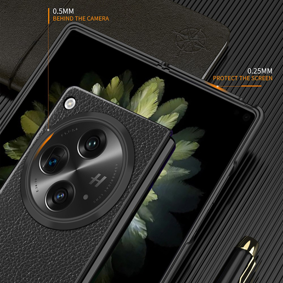 Litchi Leather Hard Shell Case for Oppo Find N3 (Black)