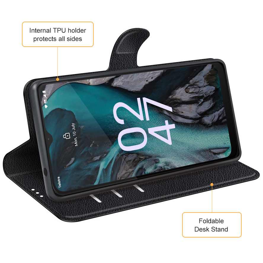 Leather Wallet Case for Nokia C22 (Black)