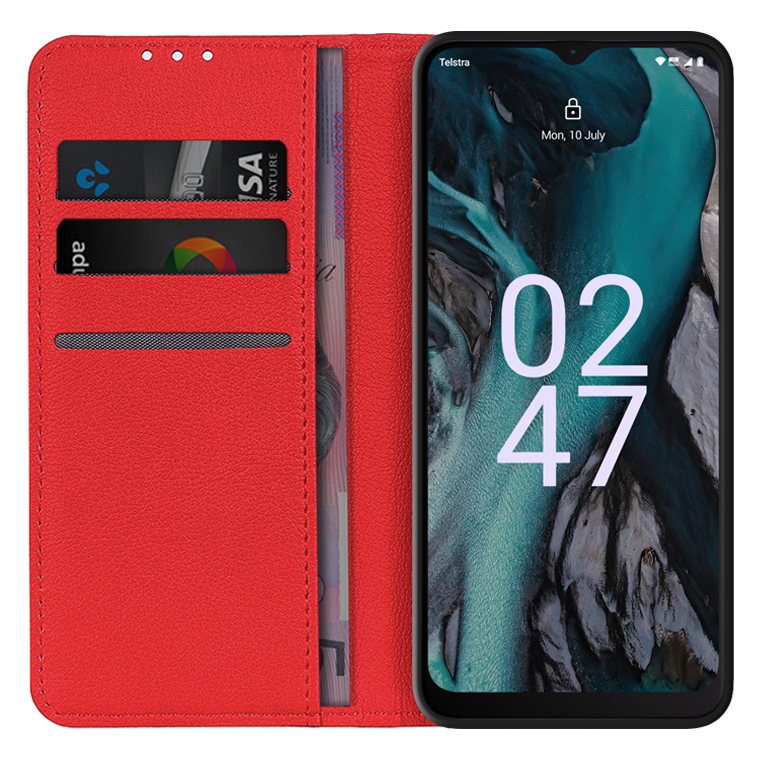 Leather Wallet Case for Nokia C22 (Red)