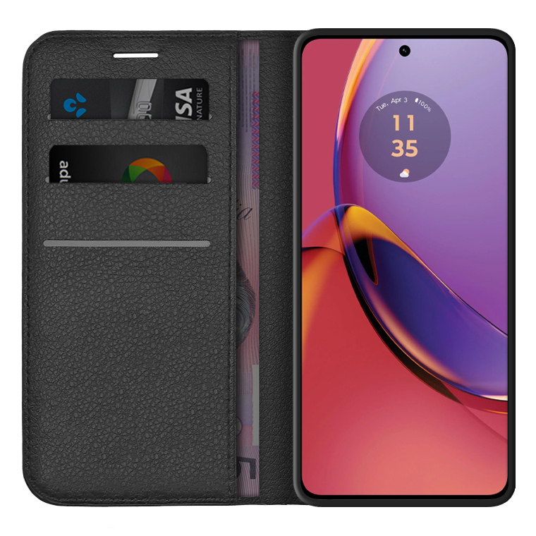 Leather Wallet Case for Motorola Moto G84 (Black)