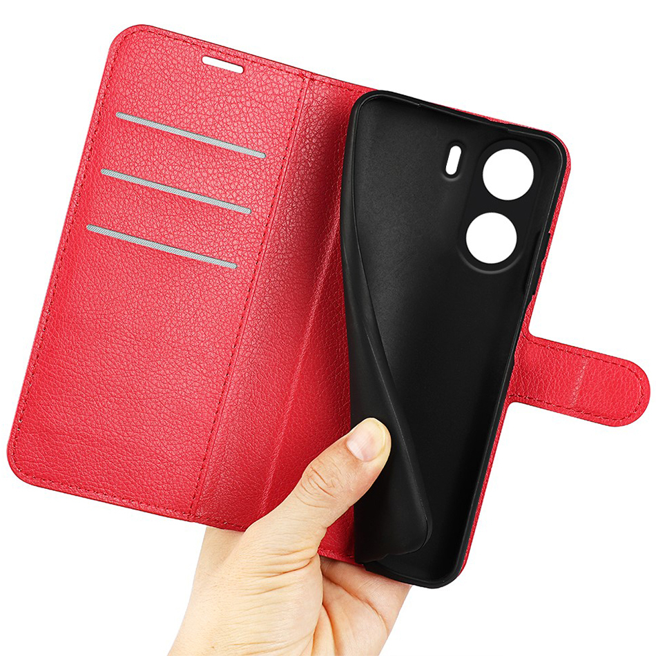 Leather Wallet Case for Xiaomi Redmi 13C (Red)