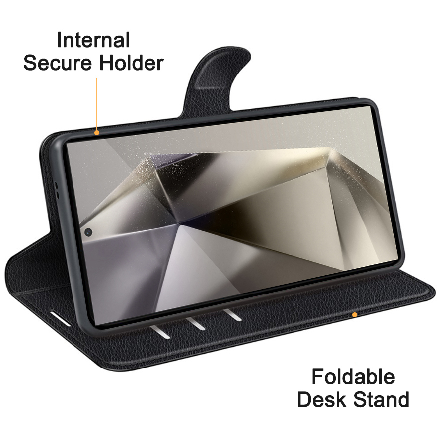 Leather Wallet Case for Samsung Galaxy S24 Ultra (Black)