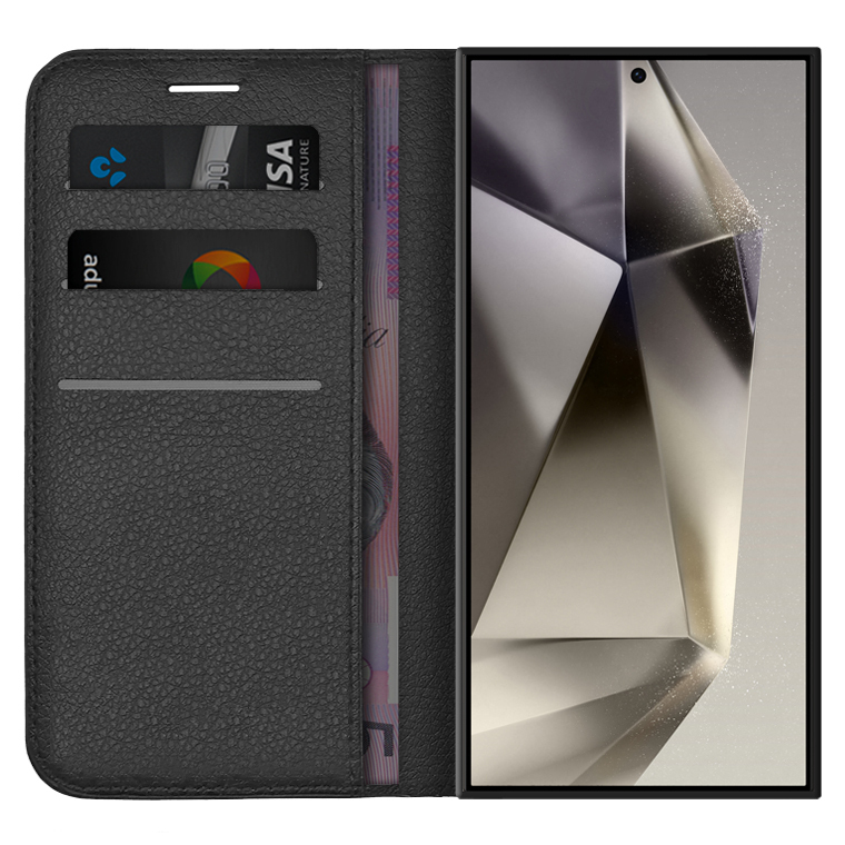 Leather Wallet Case for Samsung Galaxy S24 Ultra (Black)