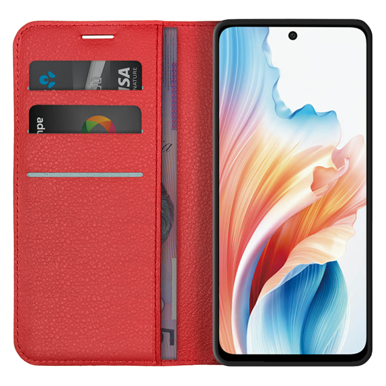 Leather Wallet Case for Oppo A79 5G (Red)