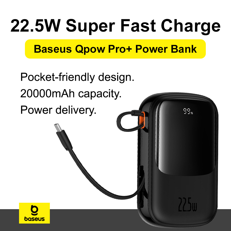 Baseus Qpow Pro+ 10000mAh Power Bank (22.5W) USB Type-C Cable