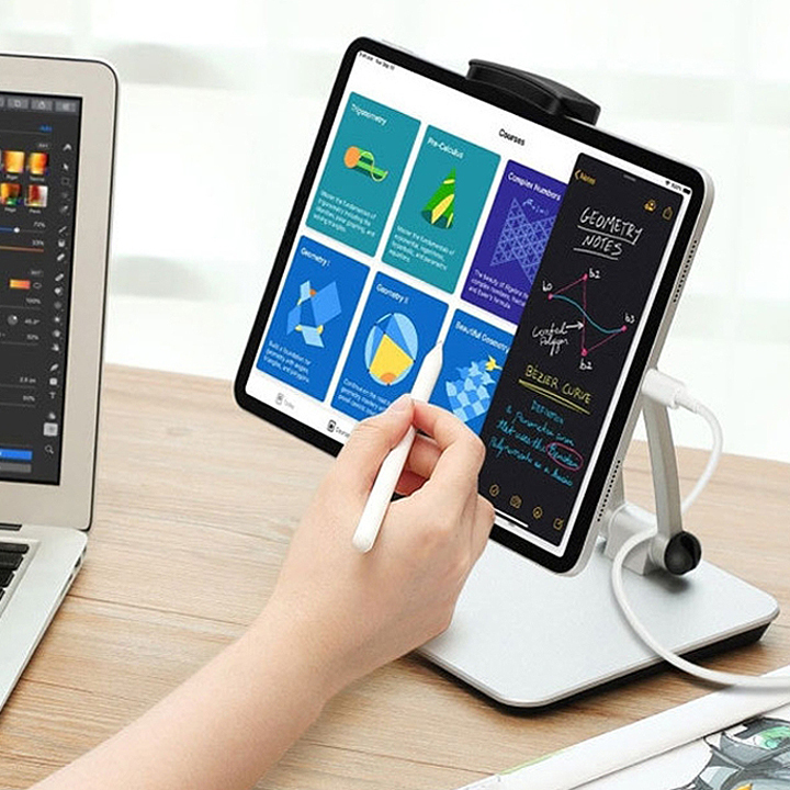 Foldable Tablet Desk Stand 360 Rotating Holder for iPad (Silver)