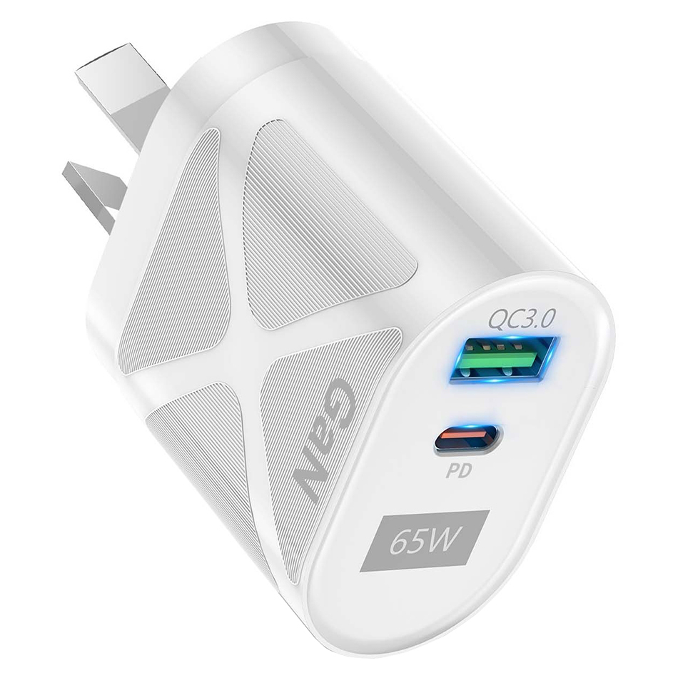 65W GaN PD (2-Port) USB Type-C / QC3.0 / Fast Charger Adapter