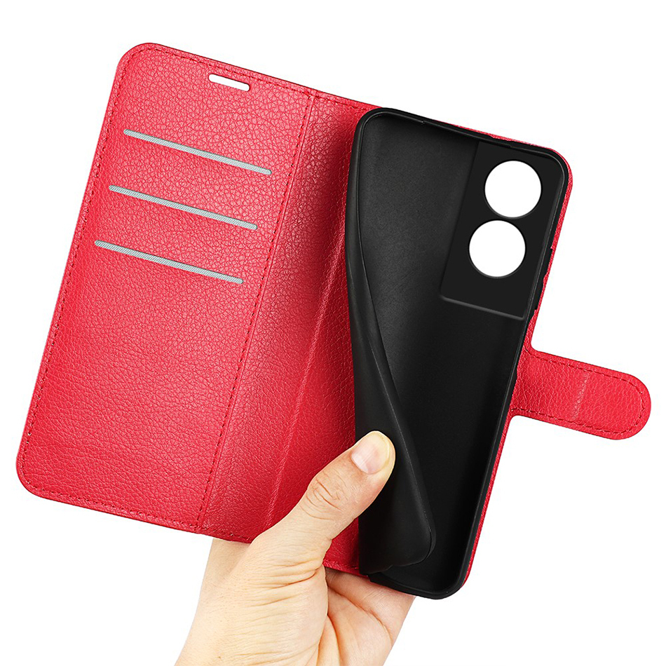 Leather Wallet Case for TCL 50 SE (Red)