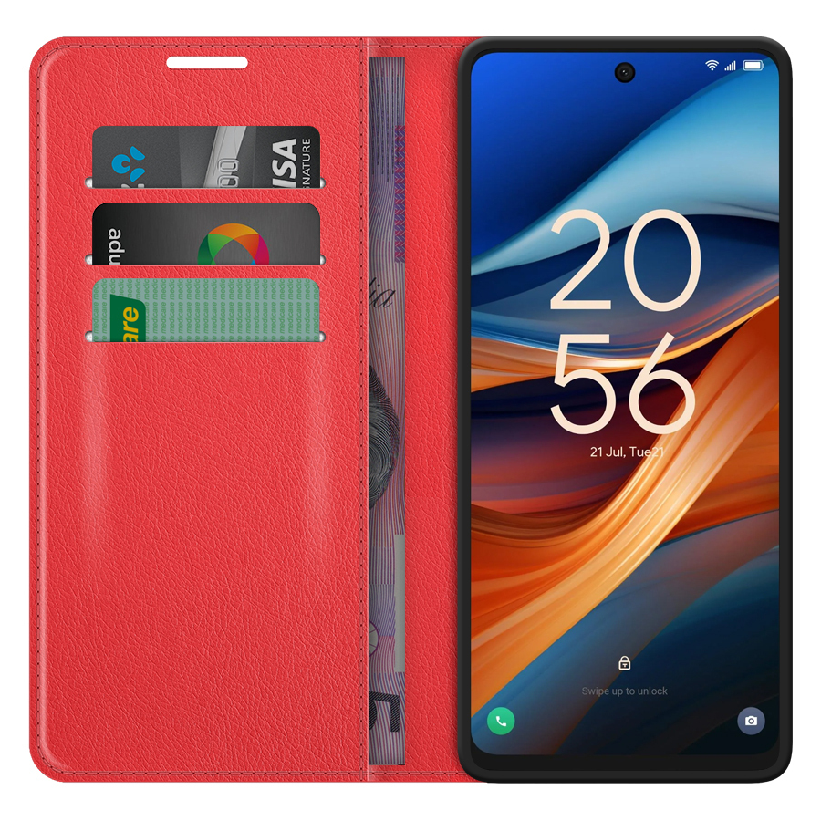 Leather Wallet Case for TCL 50 SE (Red)