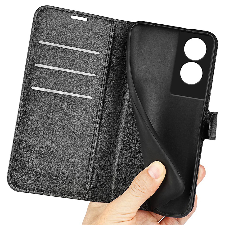 Leather Wallet Case for TCL 505 / 505s (Black)
