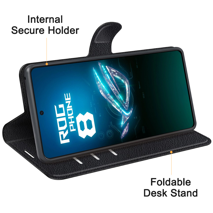 Leather Wallet Case for Asus ROG Phone 8 / 8 Pro (Black)