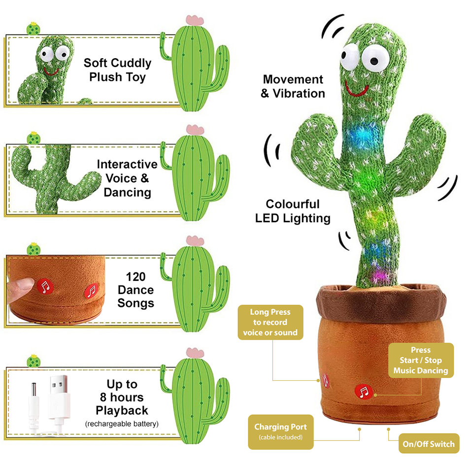 Dancing Cactus Kids Toy / Sing / Record / Repeat / Mimic