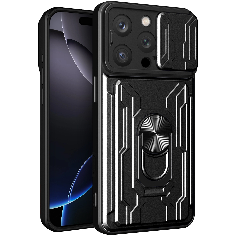 Heavy Duty Slide Case Card Holder for iPhone 16 Pro Max (Black)