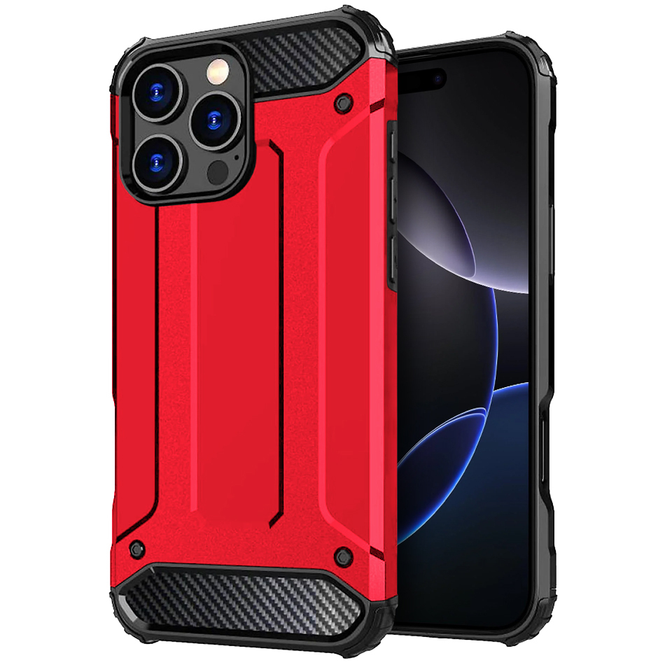 Military Defender Shockproof Case for iPhone 16 Pro Max (Red)