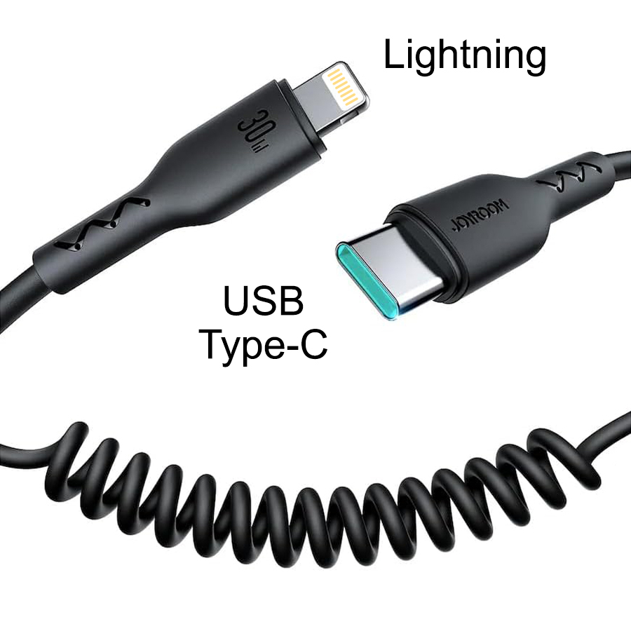 Joyroom 30W Lightning to USB Type-C Coiled Charging Cable (1.5m)