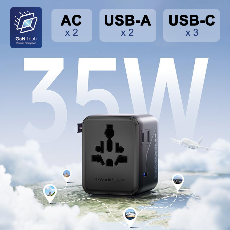 Momax 1-World 35W PD 5-Port USB Type-C Charger Travel Adapter