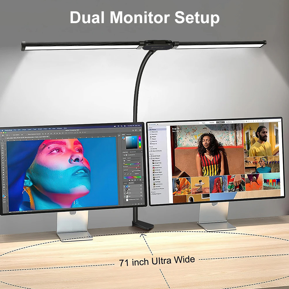 Dual Head LED Desk Lamp / Flexible Gooseneck Arm / Table Clamp