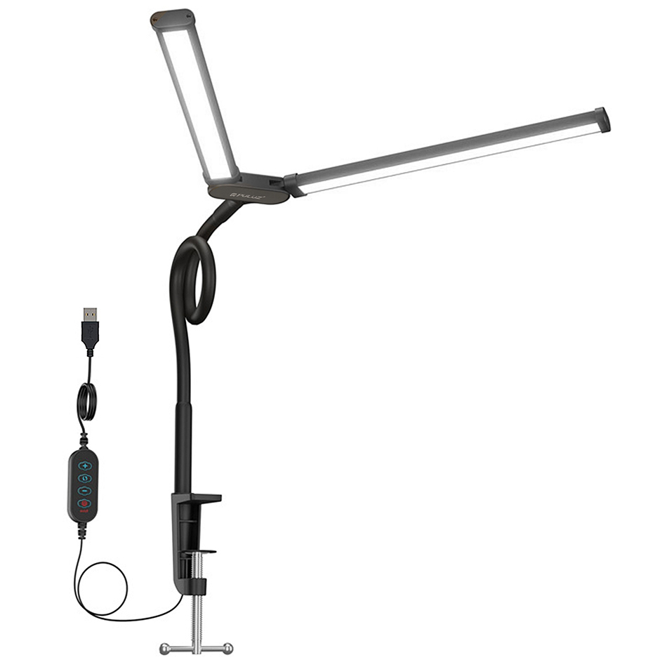 Dual Head LED Desk Lamp / Flexible Gooseneck Arm / Table Clamp