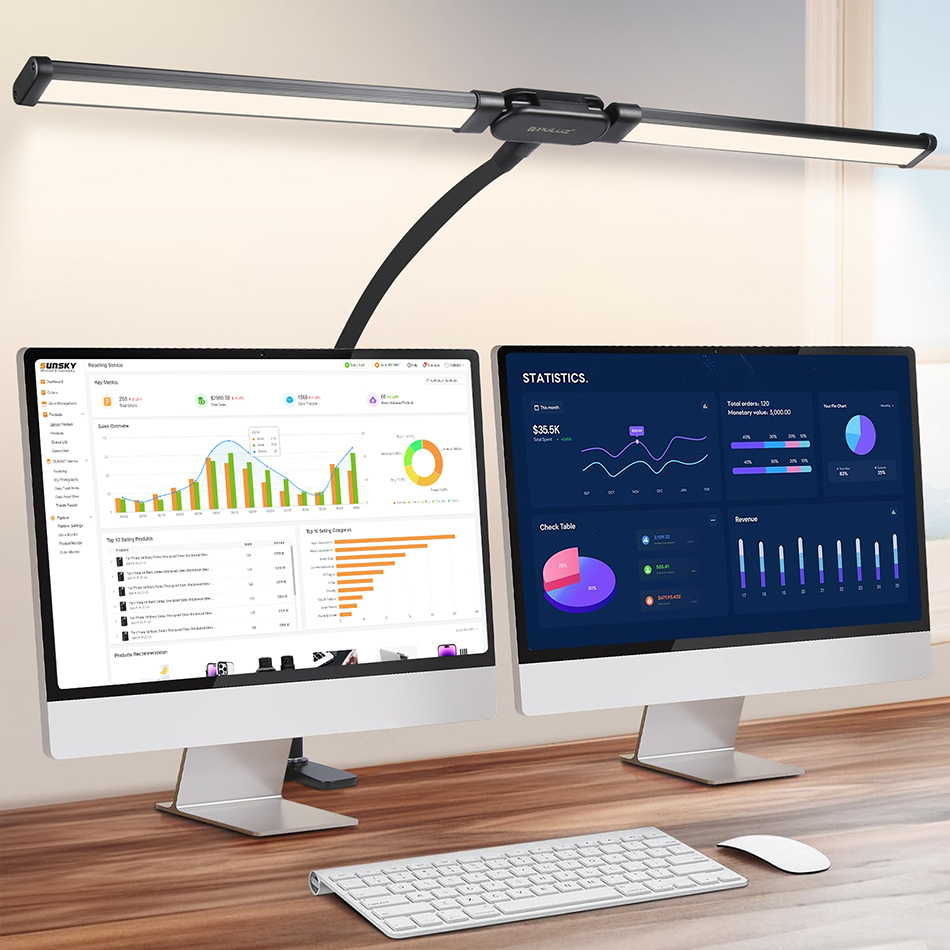 Dual Head LED Desk Lamp / Flexible Gooseneck Arm / Table Clamp