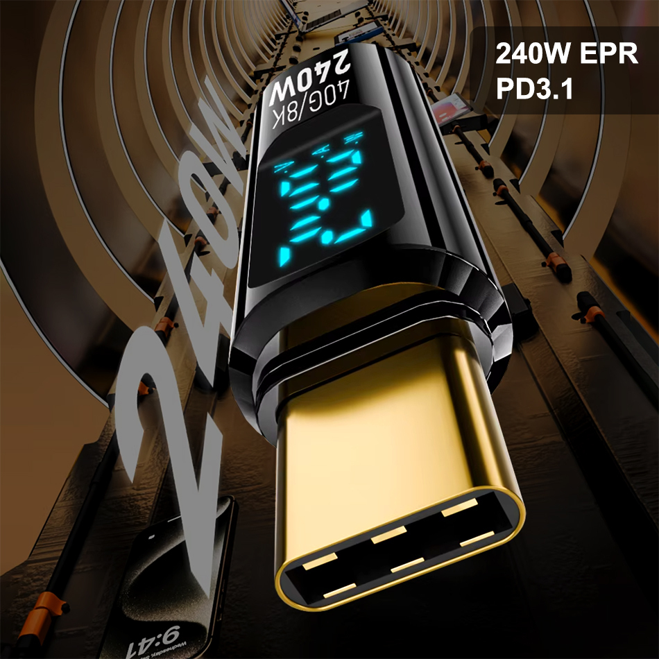 240W USB4 Type-C (PD) Connector LED Digital Display Power Adapter