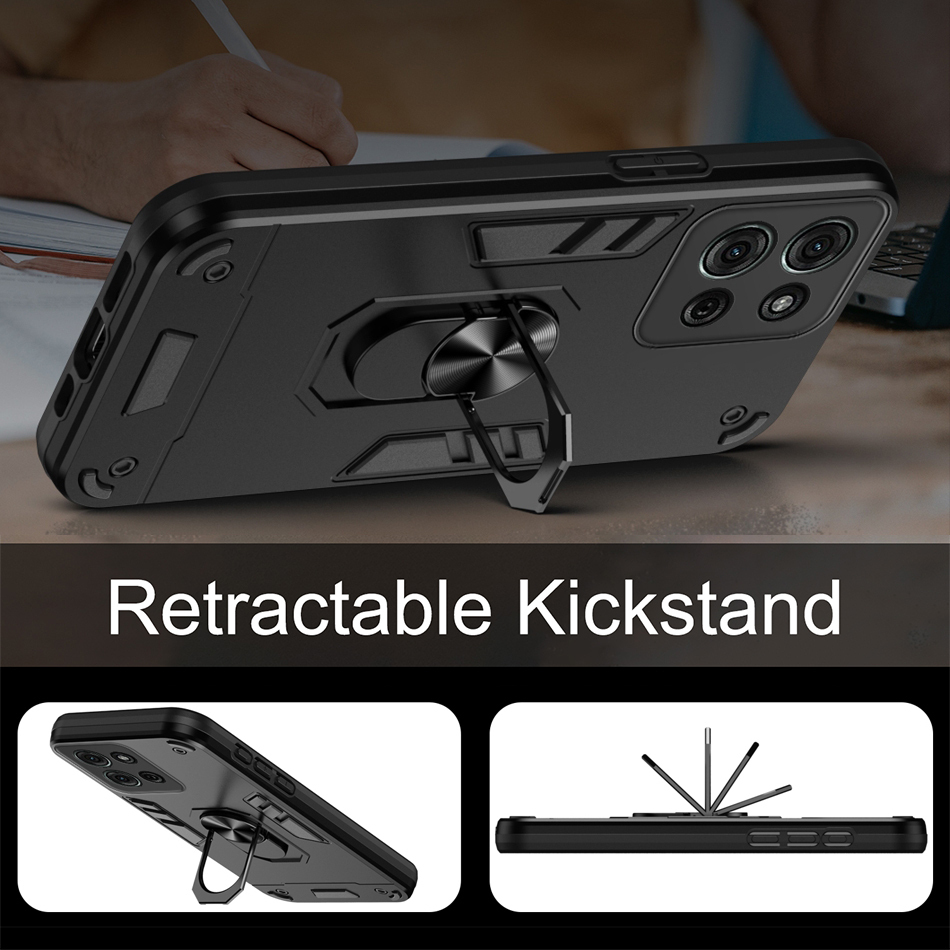 Slim Armour Shockproof Case Stand for Motorola Moto G75 (Black)