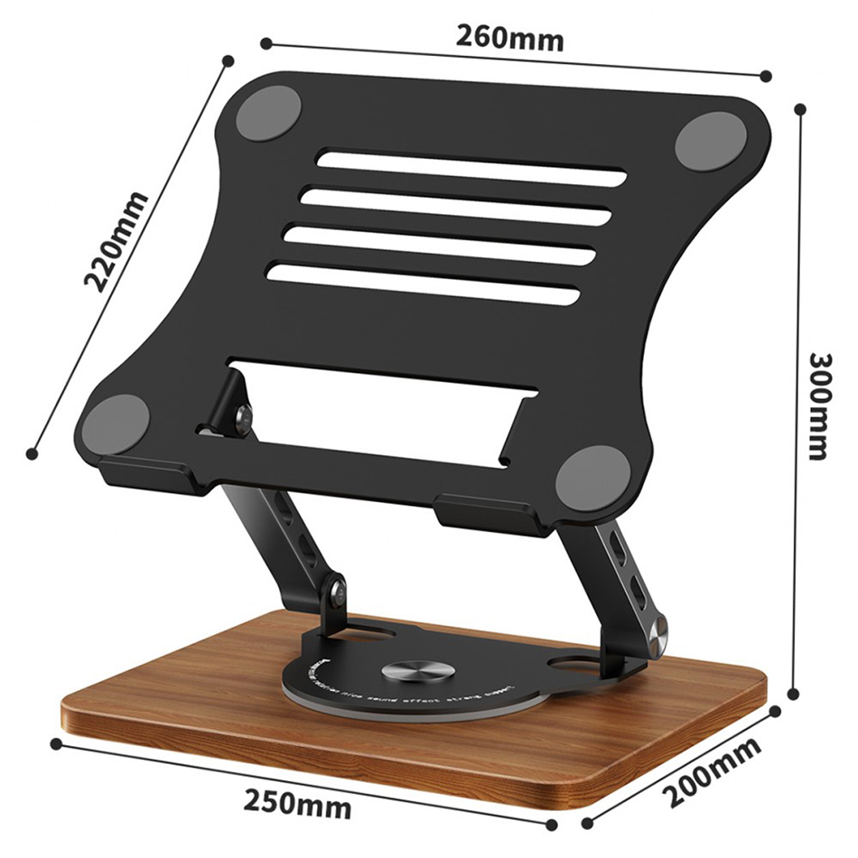 360 Rotating Adjustable Aluminium Wooden Laptop Stand (Black)