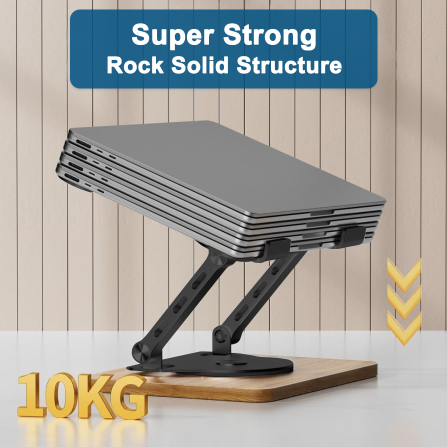 360 Rotating Adjustable Aluminium Wooden Laptop Stand (Black)