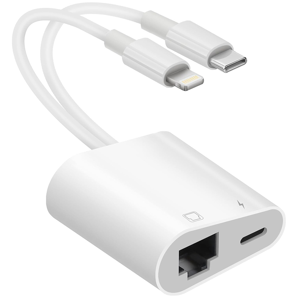 2-in-1 Lightning / USB Type-C to RJ45 Ethernet Adapter for Phone