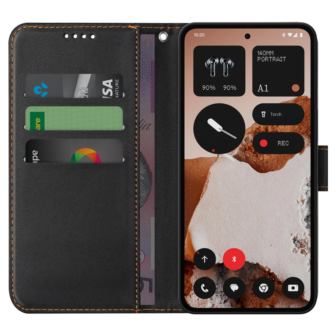 Leather Wallet Case for Nothing CMF Phone 2 Pro (Black)