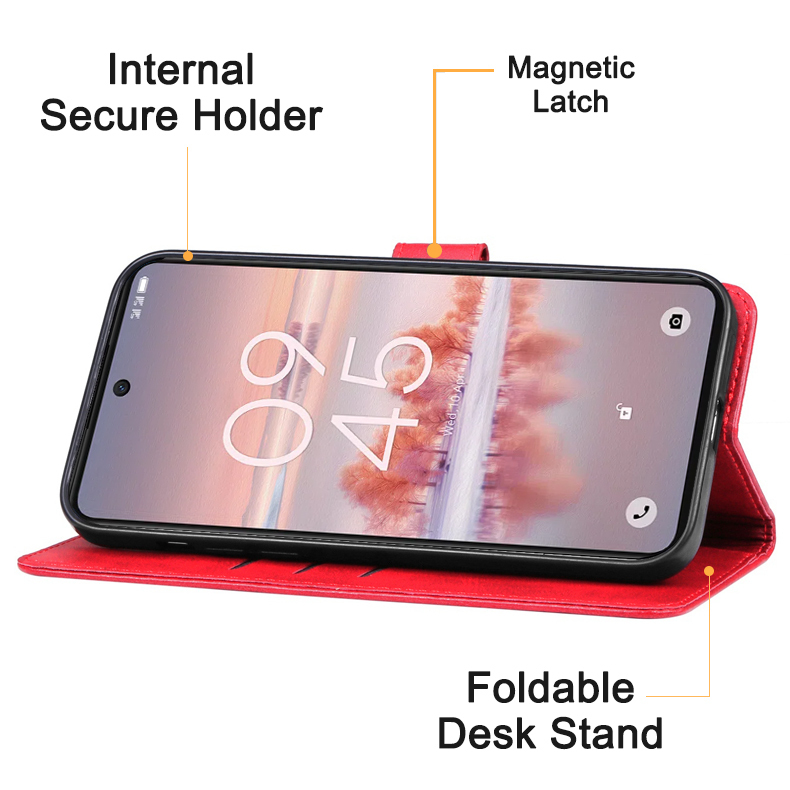 Leather Wallet Case for TCL 60 SE NxtPaper 5G (Red)