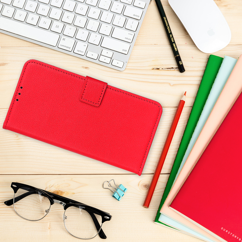 Leather Wallet Case for TCL 60 SE NxtPaper 5G (Red)