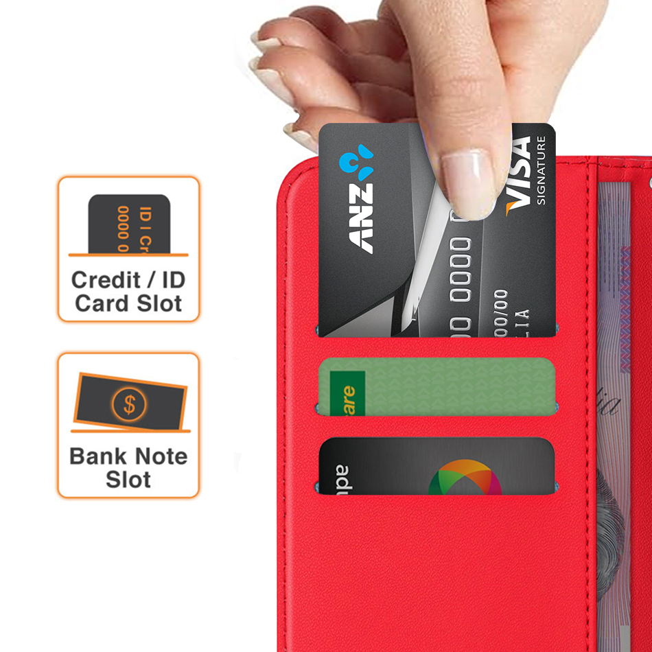 Leather Wallet Case for TCL 60 SE NxtPaper 5G (Red)