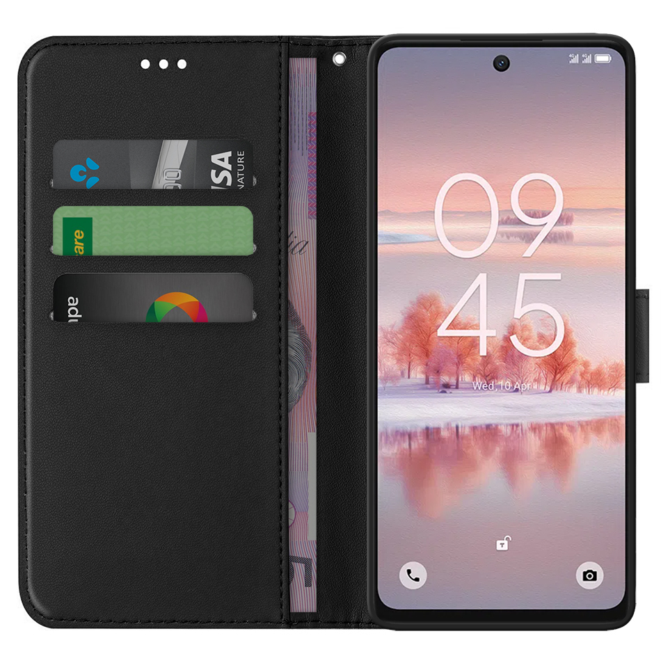 Leather Wallet Case for TCL 60 SE NxtPaper 5G (Black)