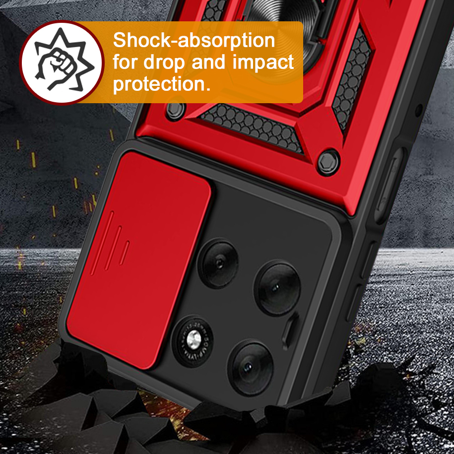 Heavy Shockproof Slide Case for Motorola Moto G56 (Red)