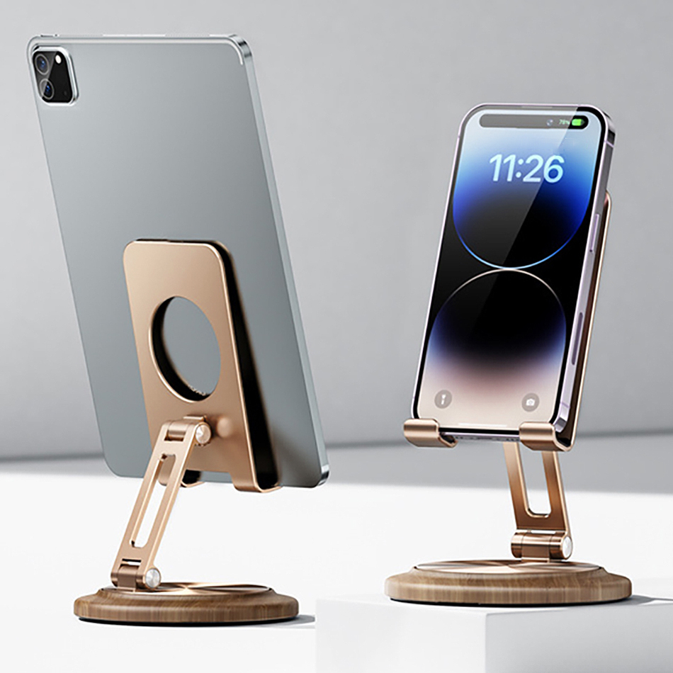 360 Rotating Wooden Foldable Stand Holder for Phone / Tablet (Gold)