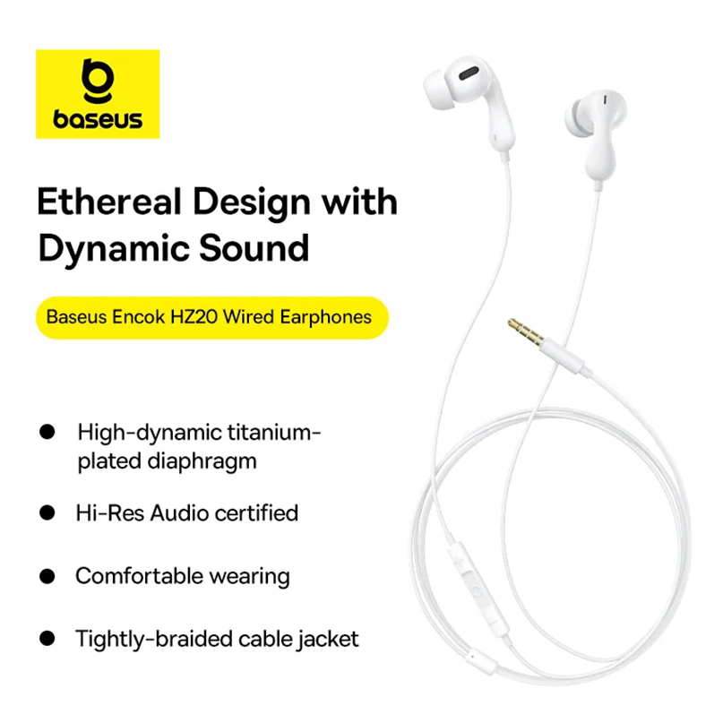 Baseus Encok HZ20 3.5mm Wired Earphones (White)