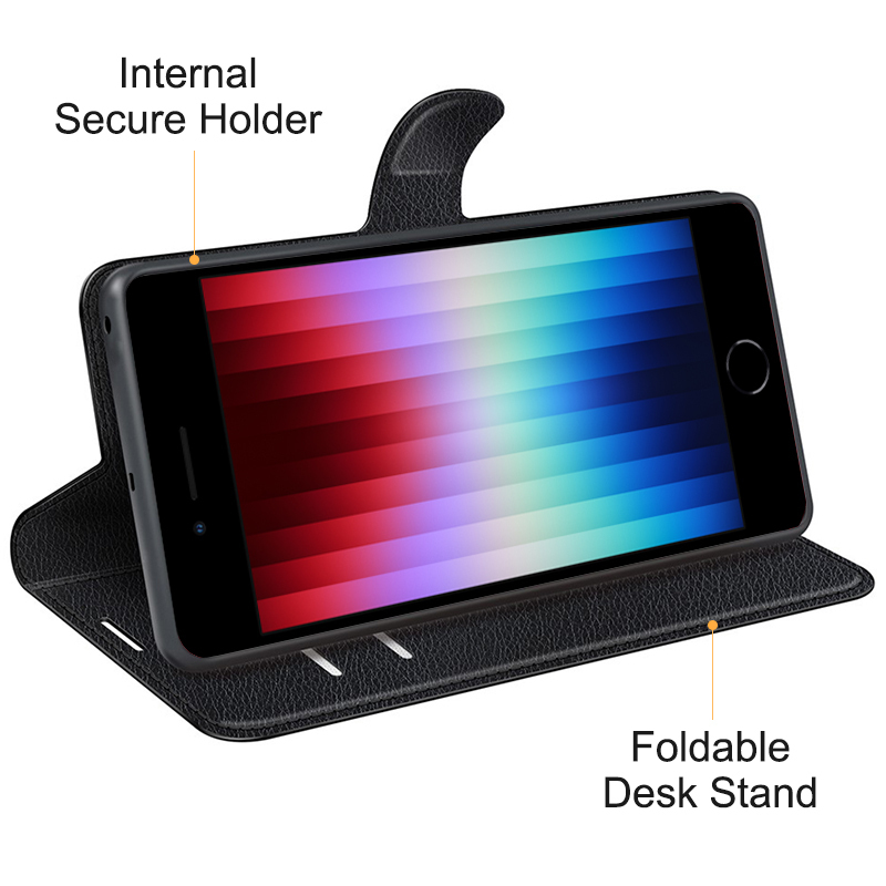 Leather Wallet Case for Apple iPhone 8 / 7 / SE 3rd Gen (Black)