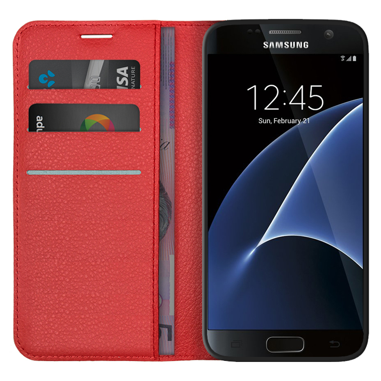 Leather Wallet Case for Samsung Galaxy S7 (Red)