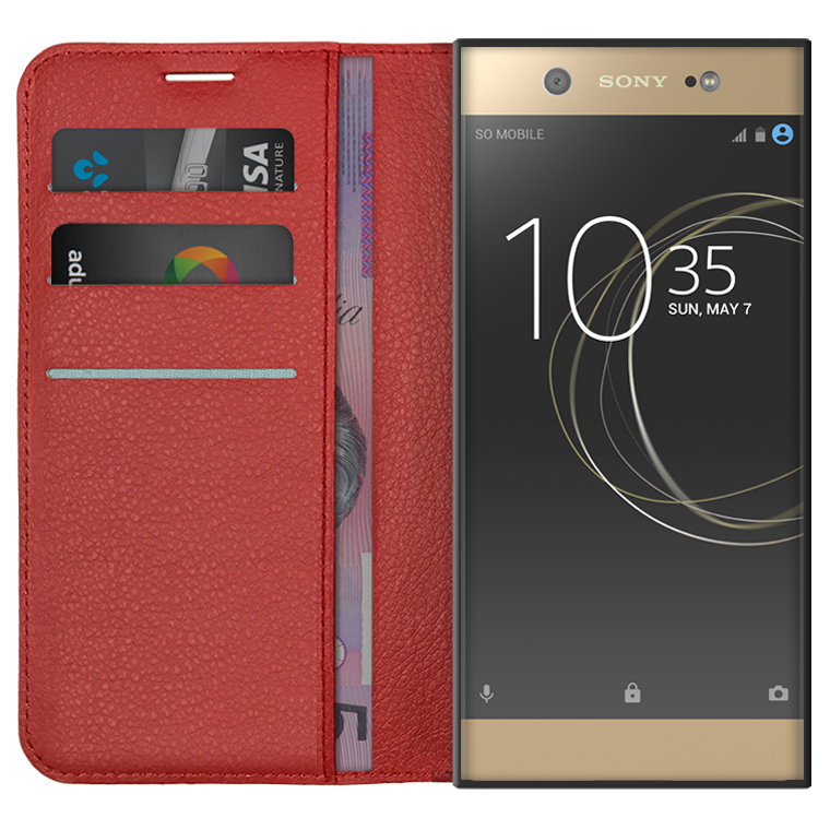 Leather Wallet Case for Sony Xperia XA1 Ultra (Red)