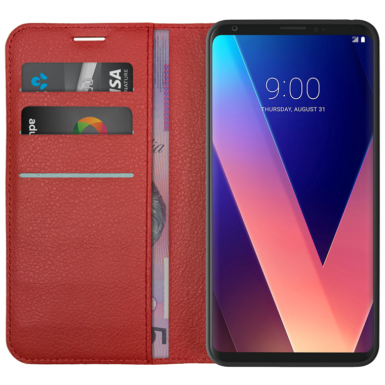 Leather Wallet Case for LG V30+ (Red)