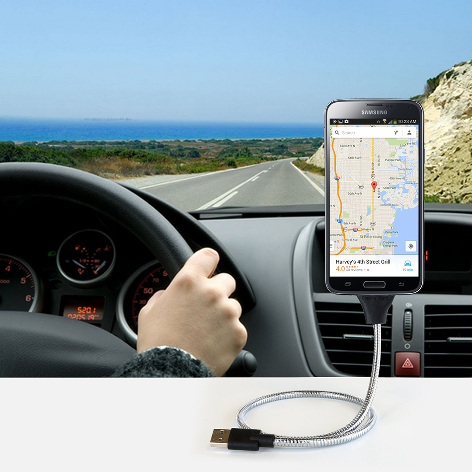 Heavy Duty Flexible Metal Arm Micro-USB Cable Stand for Phone