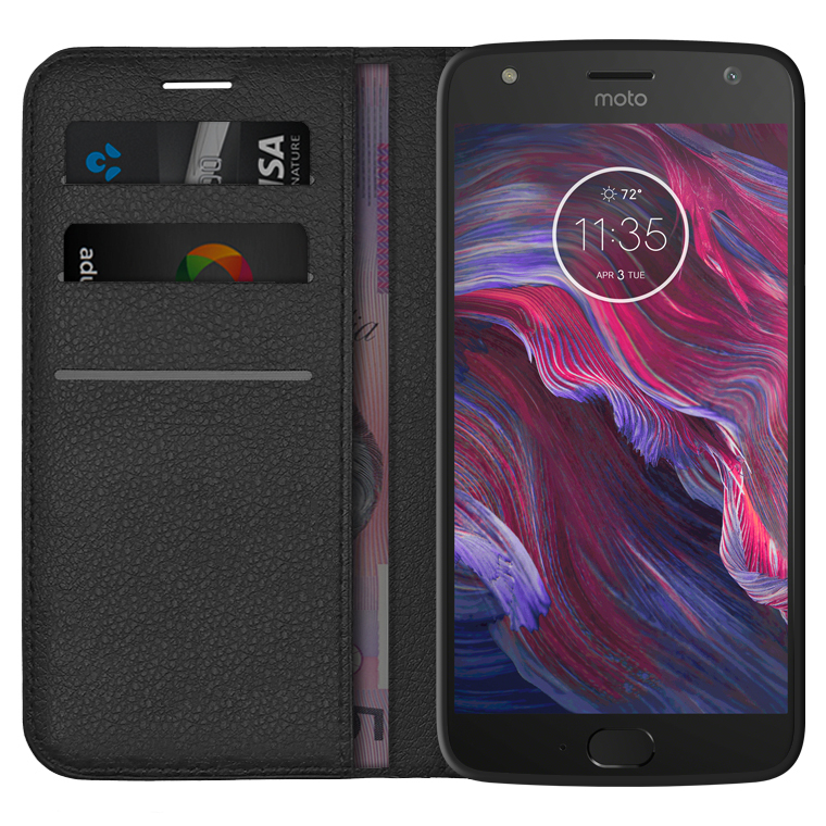 Leather Wallet Case for Motorola Moto X4 (Black)