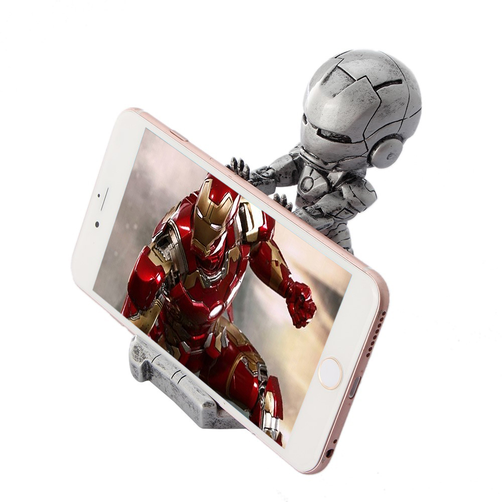Iron Man Statue Metal Desktop Stand Phone Holder (Silver)