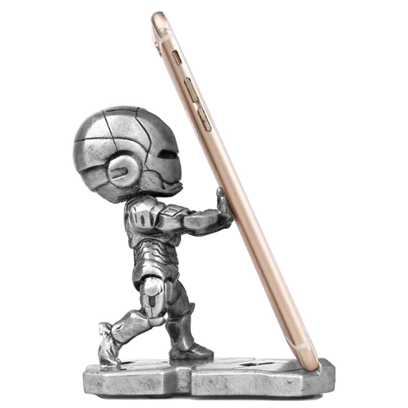 Iron Man Statue Metal Desktop Stand Phone Holder (Silver)