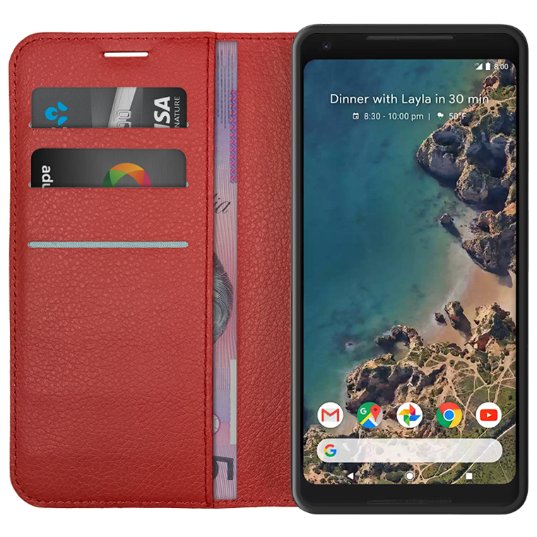 Leather Wallet Case for Google Pixel 2 XL (Red)