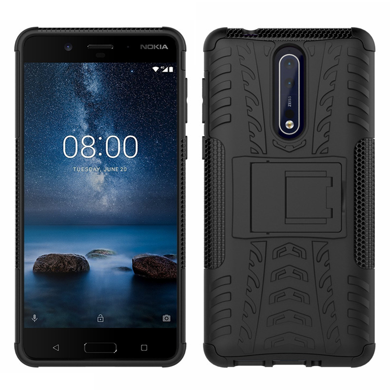 Dual Layer Tough Shockproof Case for Nokia 8 (Black)
