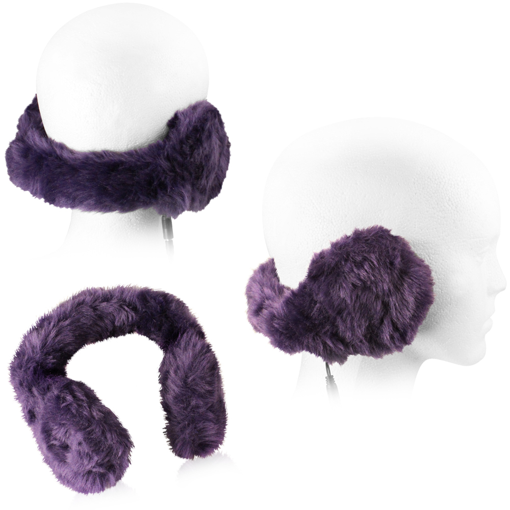 TwitFish Warm Earmuffs & Over-Ear Headphones (Purple Fur)