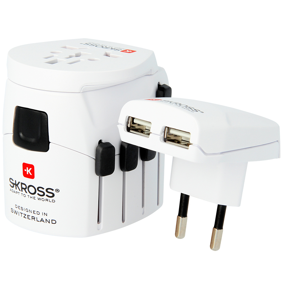 SKROSS PRO+ World Travel Adapter & USB Charger (3-Pole)